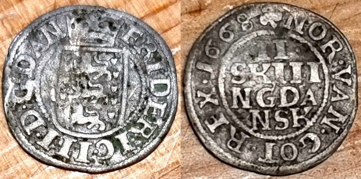 2 Skilling 1668 (sɪᴇɢ.23.6) - Norges Metallsøkerforening | Museum
