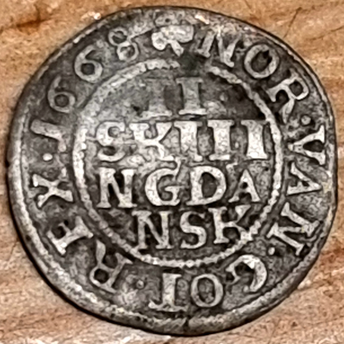 2 Skilling 1668 (sɪᴇɢ.23.6) - Norges Metallsøkerforening | Museum